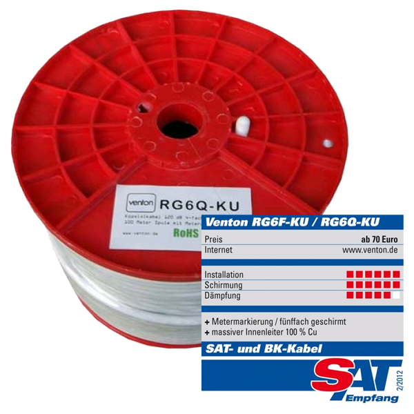 Venton Koaxial Sat Kabel RG6Q-KU 130dB 4-fach geschirmt High Quality ...