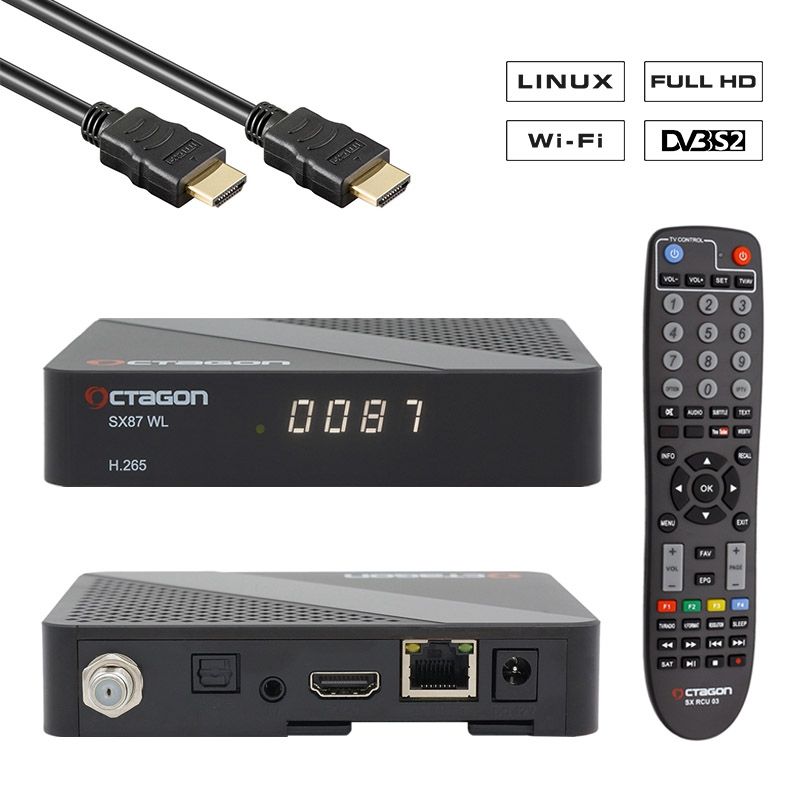 OCTAGON SX87 WL Full HD IP H.265 Linux WiFi LAN HDMI DVB-S2 Sat IP Receiver Schwarz | ohne ...