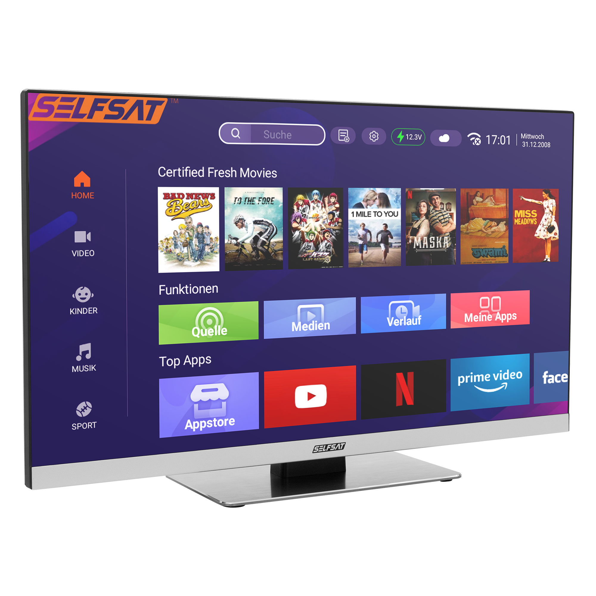SELFSAT SMART LED TV 1255 (55cm/22") rahmenloser TV inkl. DVB-S2/C/T2 ...
