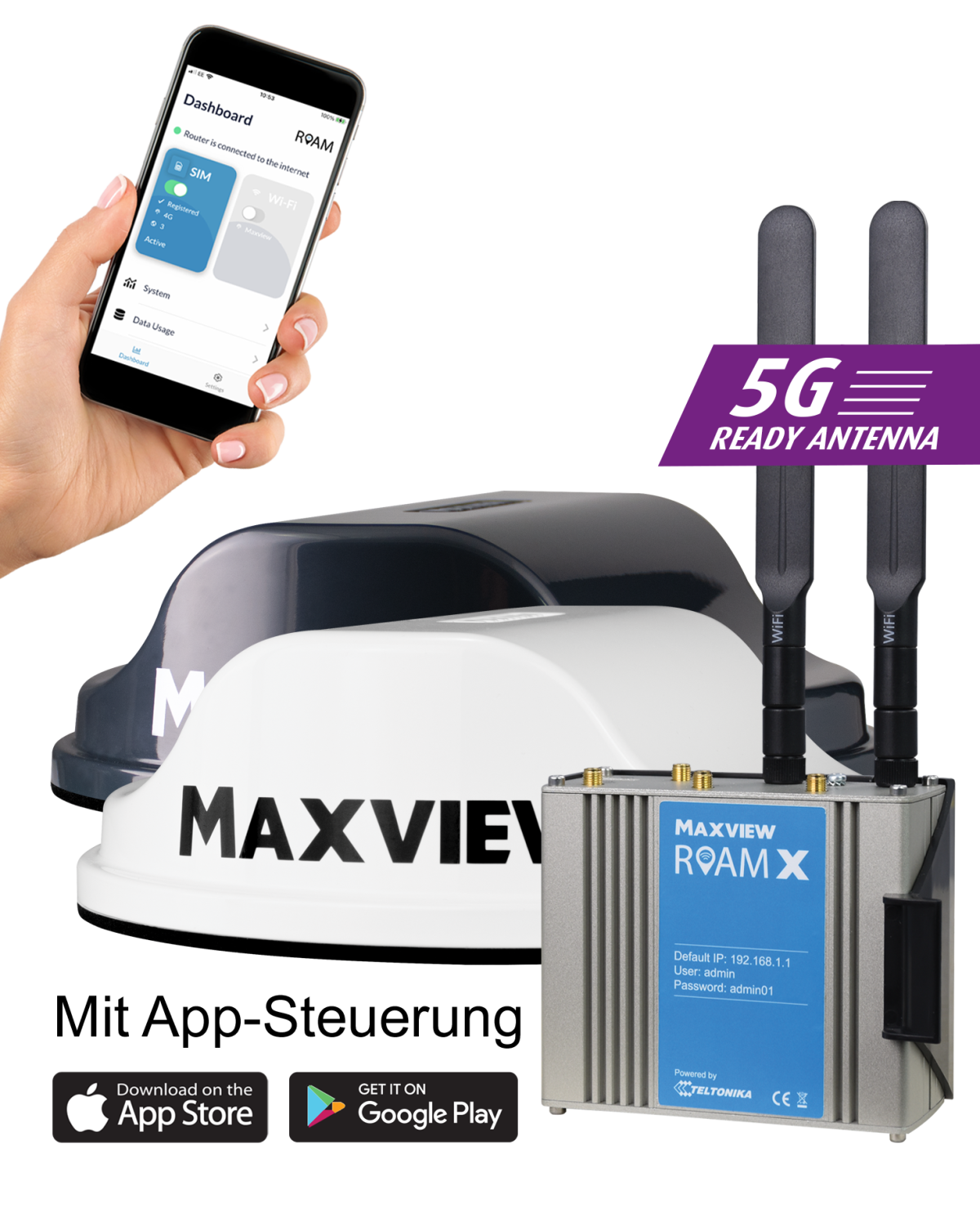 Maxview Roam X mobile 5G ready / WiFi-Antenne white inkl. Router | 13758