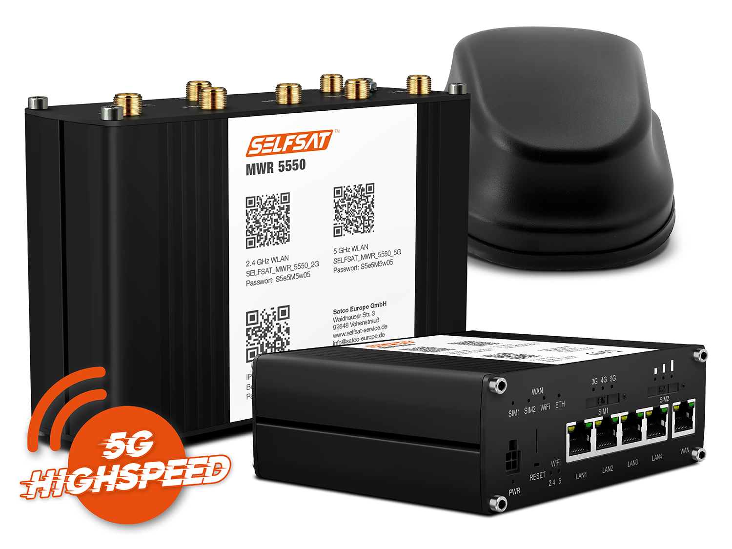 SELFSAT MWR 5550 ( 4G / LTE / 5G & WLAN Internet Router bis 3,3 Gbps inkl. 5G Dachantenne ...
