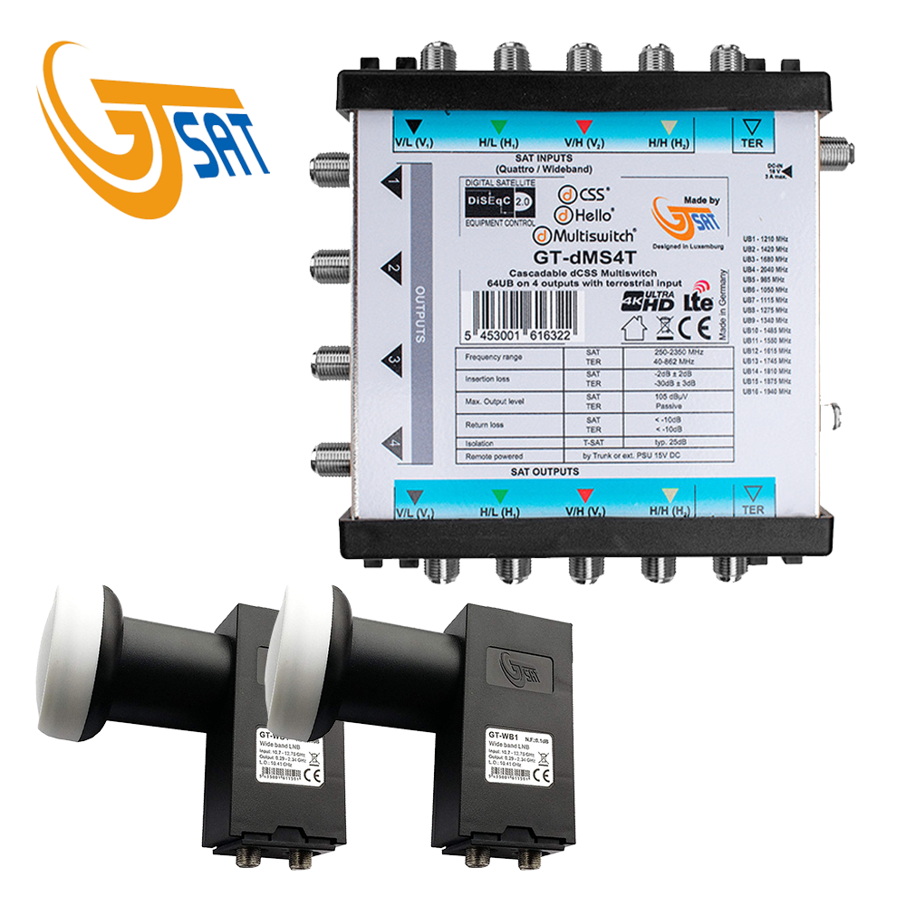 GT-SAT Unicable-Multiswitch GT-dMS4T 4x16UB für bis zu 64 Teilnehmer ...