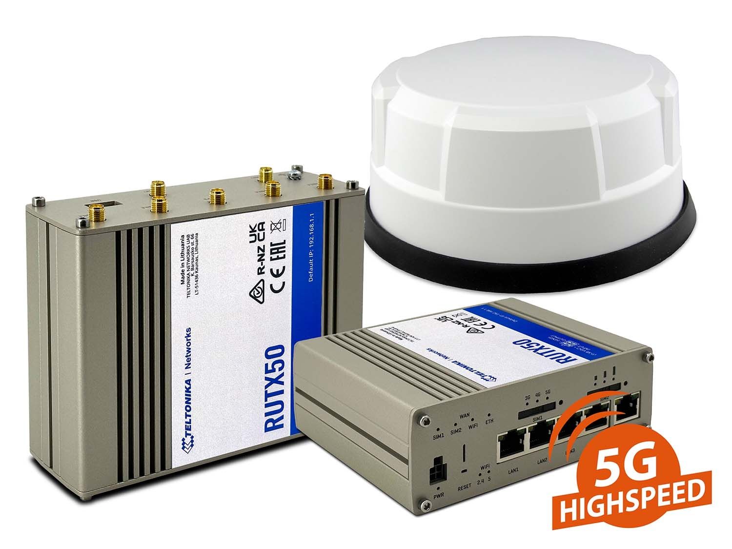 Teltonika RUTX50 mit Panorama Antenne weiß (4 x 5G/4G, 2 x WLAN, 1 x ...